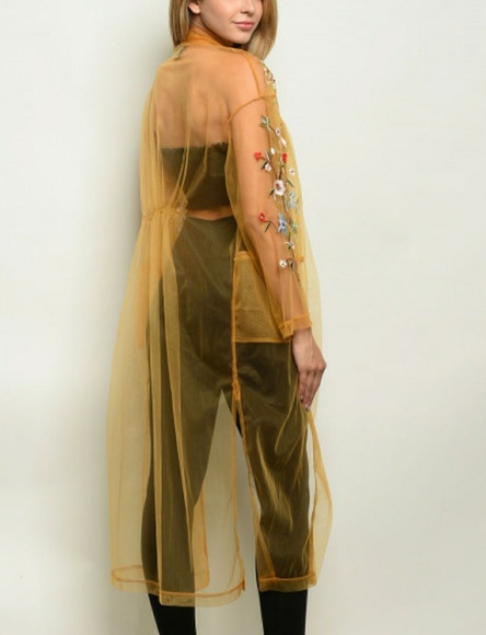 Sweaters | Nwt Mustard Sheer Floral Embroidered Duster | Poshmark